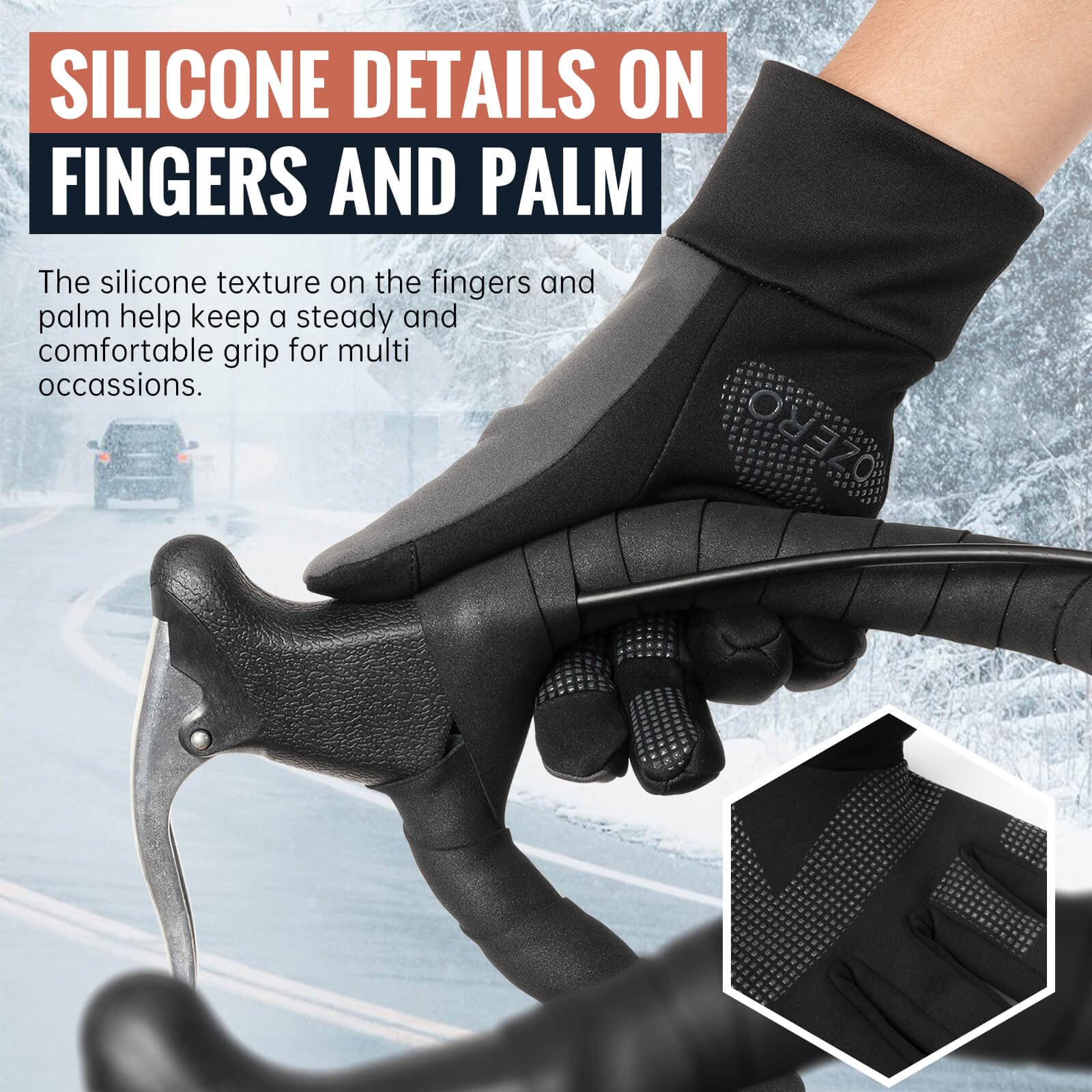 OZERO Winter Gloves for Men Touch Screen Glove Non-Slip Silicone Gel Warm for Smart Phone Texting - Thermal Windproof and Waterproof for Running Cycling Driving - Black (Large)