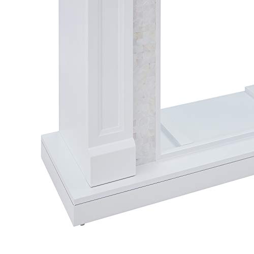 SEI Furniture Nobleman Mother of Pearl Tiled Electric Hidden Media Shelf Fireplace, White