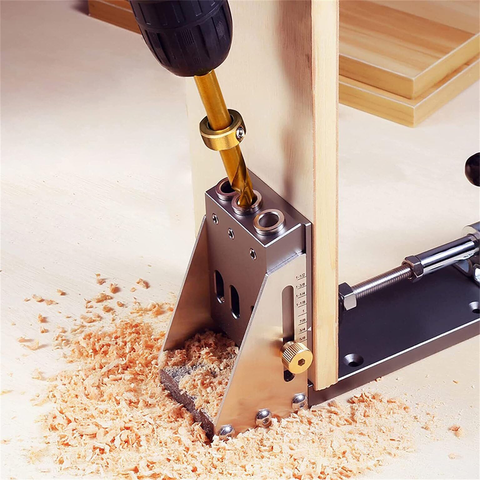 mitoharet Pocket Hole Jig Kit, Adjustable 3-Hole Angle Drill Set, Professional Woodworking Hole Locator