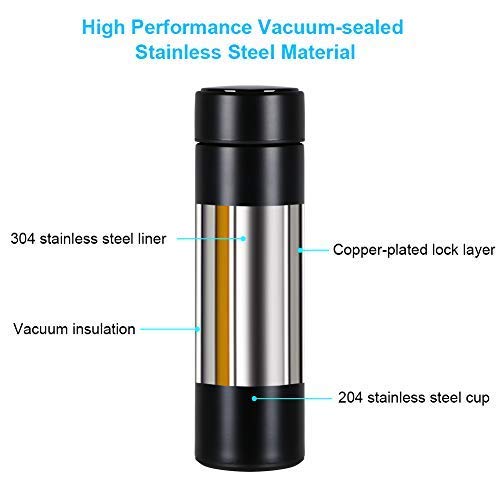 Smart Vacuum Insulated Water Bottle with Automatic LED Temperature Display, Large Flask 500 ML Stainless Steel Drinking Cup (Black)