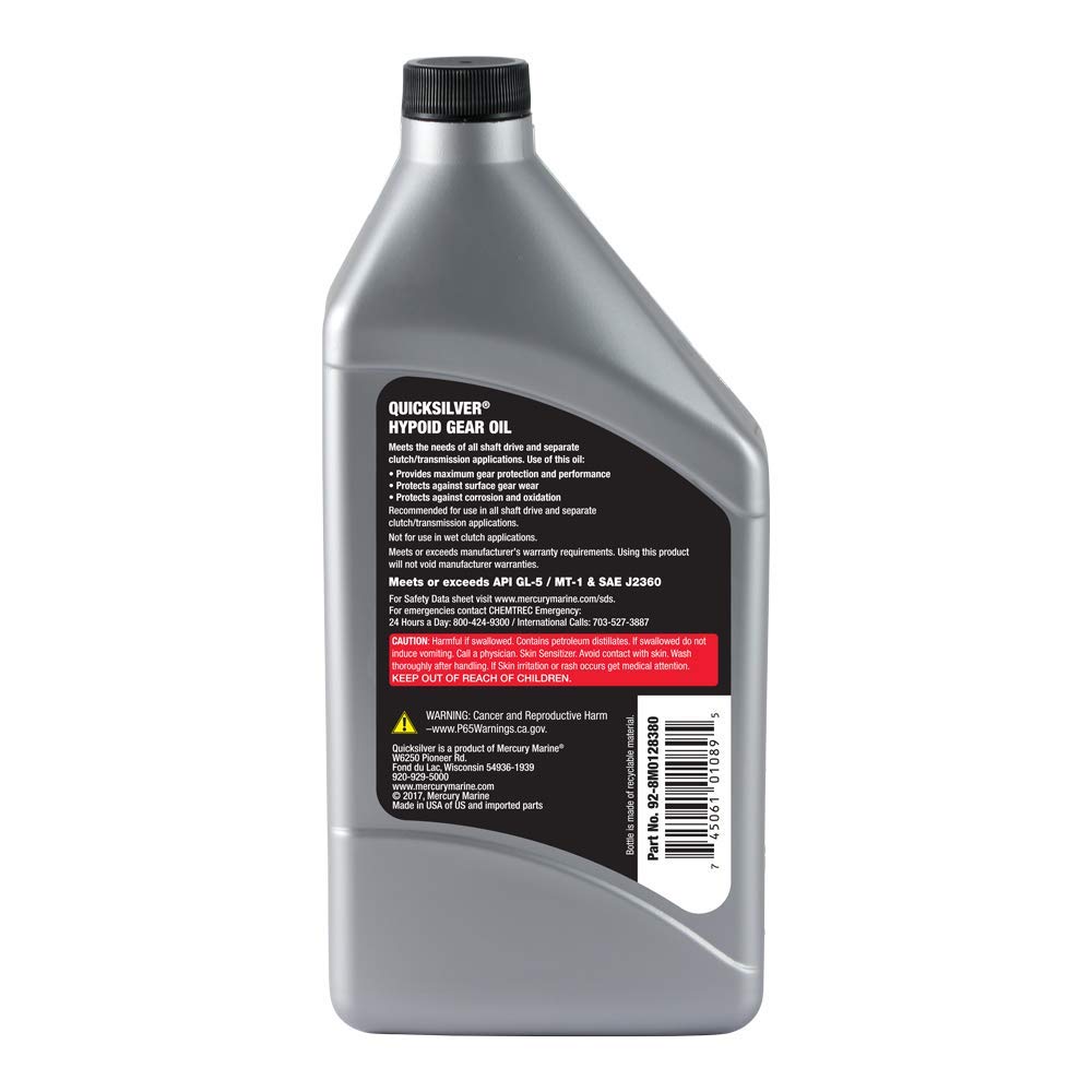 Quicksilver 8M0128380 80W-90 Motorcycle Hypoid Gear Oil β 1 Qt.