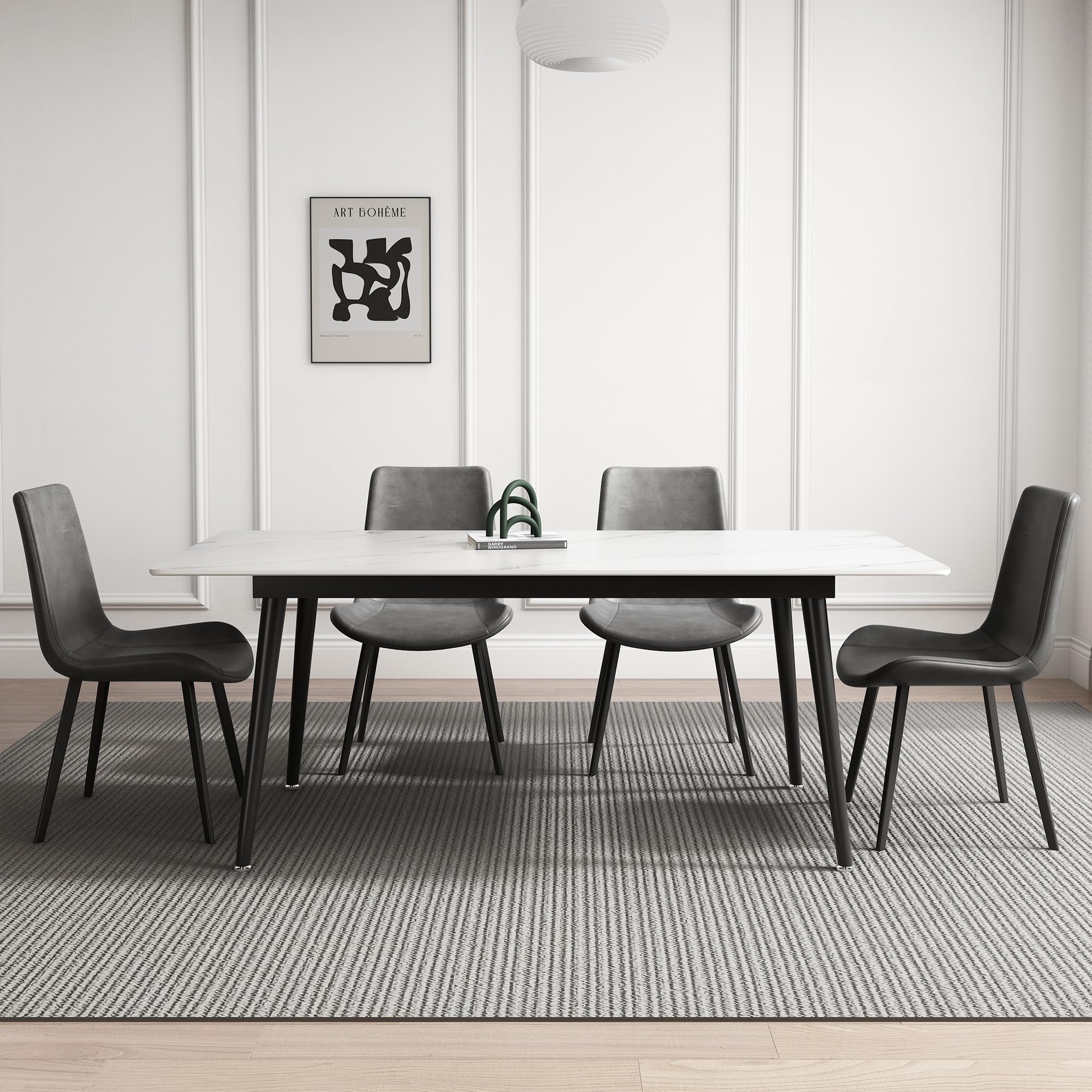 Modern Kitchen Dining Slate Table for 6 Seat,Rectangular Dining White Sintered Stone Table for Home,Kitchen,Living Room,Dining Room,1 Table (White Top)