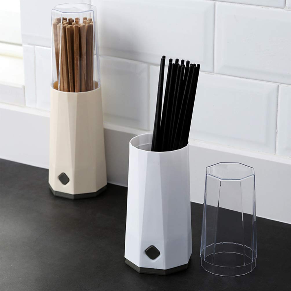 UPKOCH Chopsticks Holder Drain Rack Basket Detachable Kitchen Utensils Fork Spoon Storage Holder Toothbrush Toothpaste Stand With Cover (White)