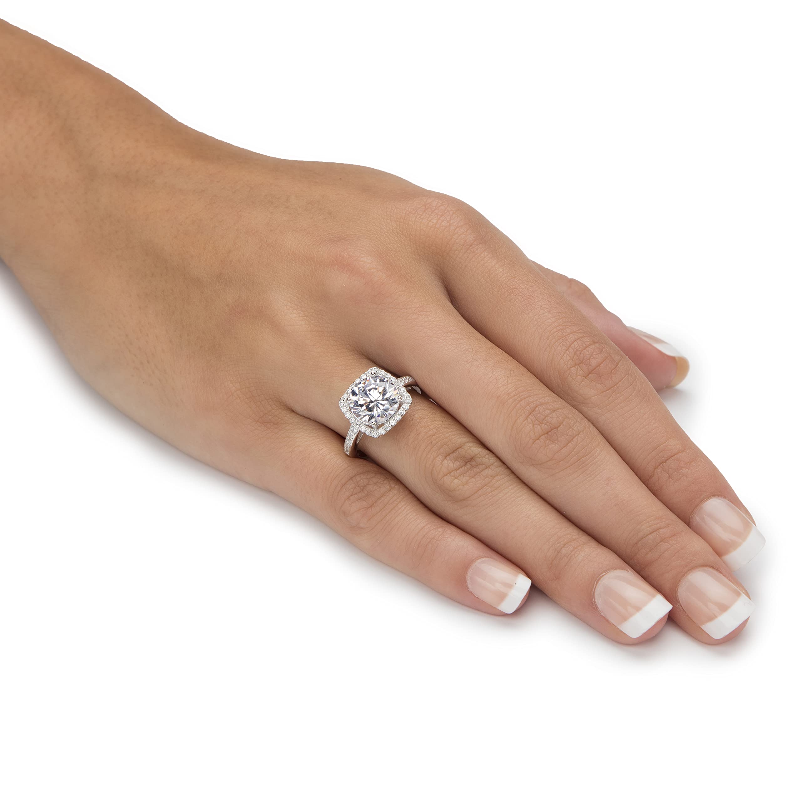 PalmBeach Jewelry Gold-Plated or Platinum-Plated Sterling Silver Round Genuine Gemstone and Round Cubic Zirconia Halo Ring Size 6