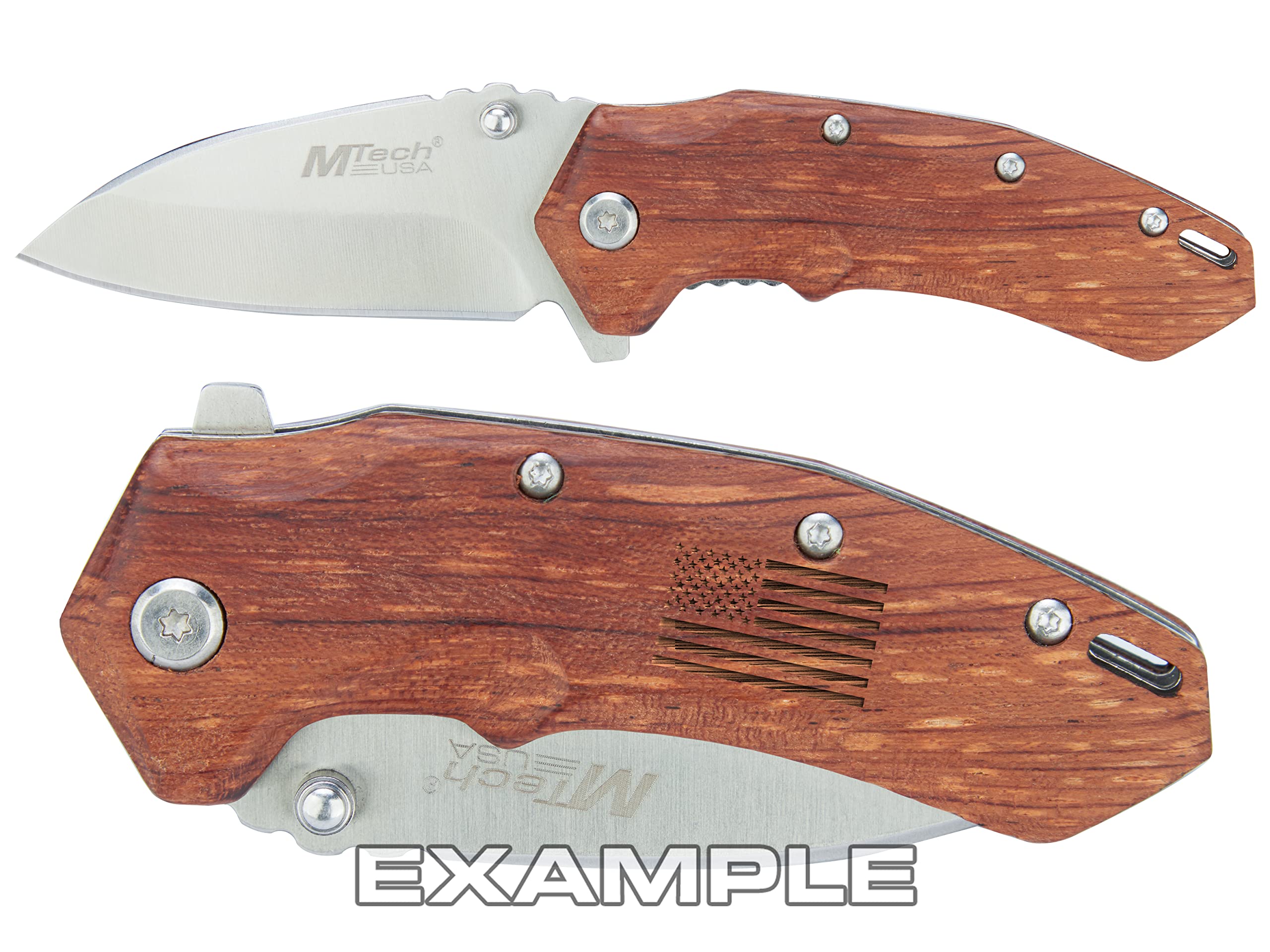 NDZ Performance MTech USA MT-A1158BR Spring Assisted Knife Stainless Steel in Brown Laser Engraved US Flag Veteran Text Bold