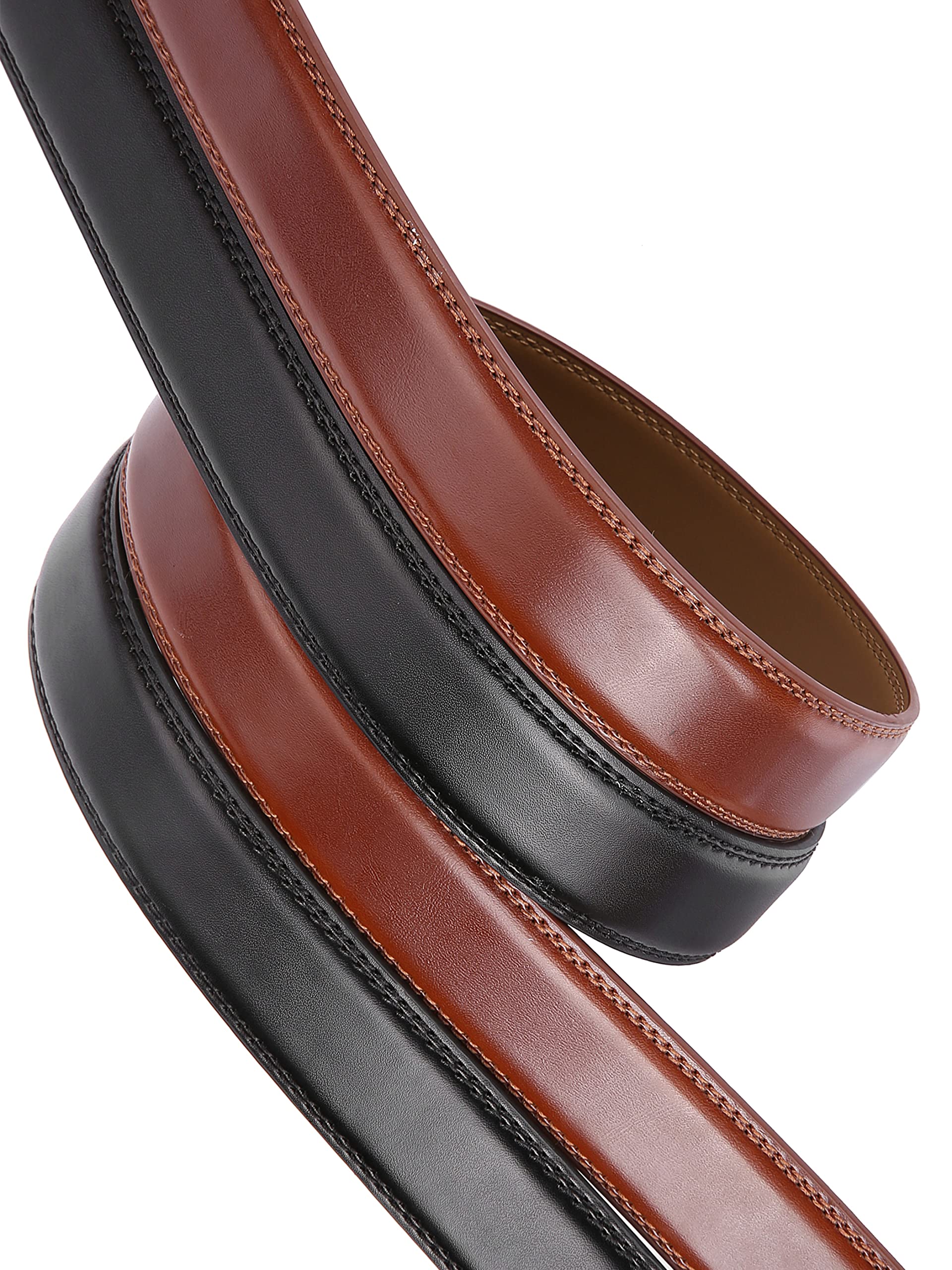 Mio Marino Mens Genuine Leather Ratchet Belt Replacement Strap 1 1/8 Without Buckle - Mahagony/Black - Adjustable from 28" to 44" Waist