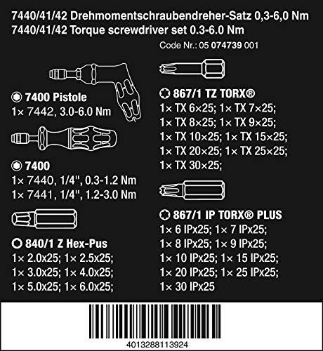 Wera - 5074739001 Kraftform 7440/41/42 Torque Screwdriver 0.3-6.0 Nm and Bit Set, 27-Piece