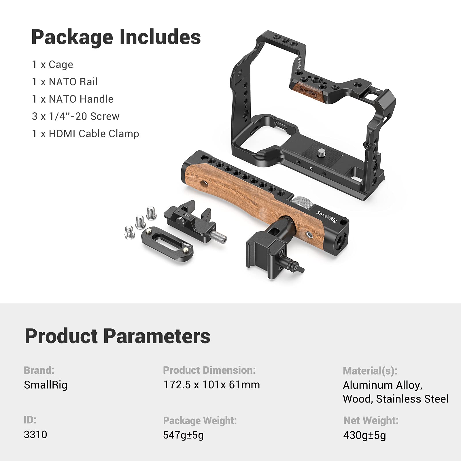 SMALLRIG FX3 Camera Cage Kit for Sony FX3 (ILME-FX3) with NATO Top Handle, Cable Clamp for HDMI & NATO Rail - 3310