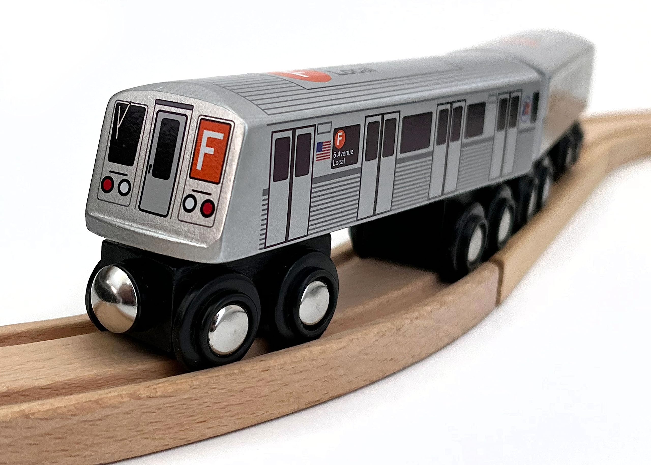 Munipals MP01-11SF Wooden Subway F Line Train Car Set NYC R40 Slant End F - 2-car Set