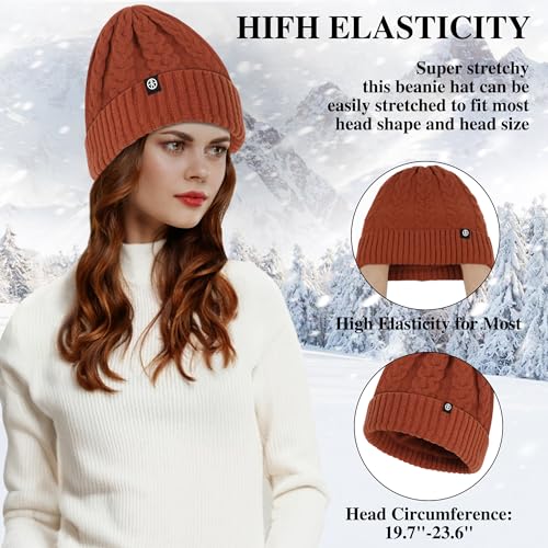 Women's Winter Beanie Hats Scarf Touchscreen Gloves for women men Warm Set Cable Knit Slouchy Cap with Fleece Lined (KHAKI)