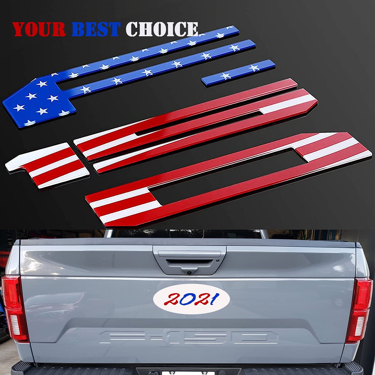 Tailgate Insert Letters Compatible for F15 2021-2023 3M Adhesive & 3D Raised Tailgate Decal Letters (American Flag)