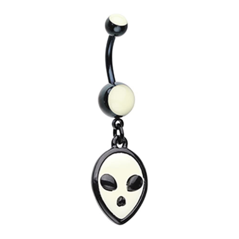 Pierced Owl Black Alien Extraterrestrial Glow in the Dark Dangling Charm Belly Button Ring