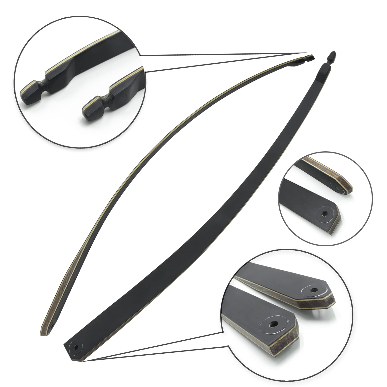Obert Black Hunter Archery Takedown Recurve Bow American Longbow Adult Right Hand Hunting Wood Bow 60",60lbs Target Practice