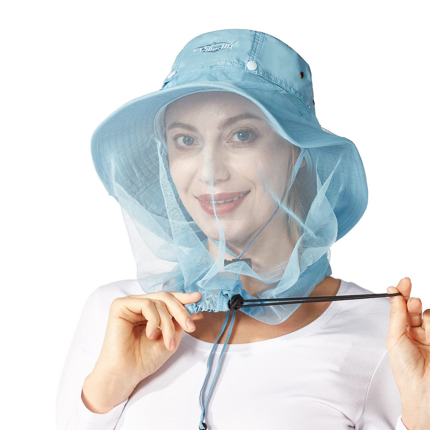 Palmyth Head Net Hat, Sun Hat Safari Hat Bucket Hat with Hidden Mesh Net Grey