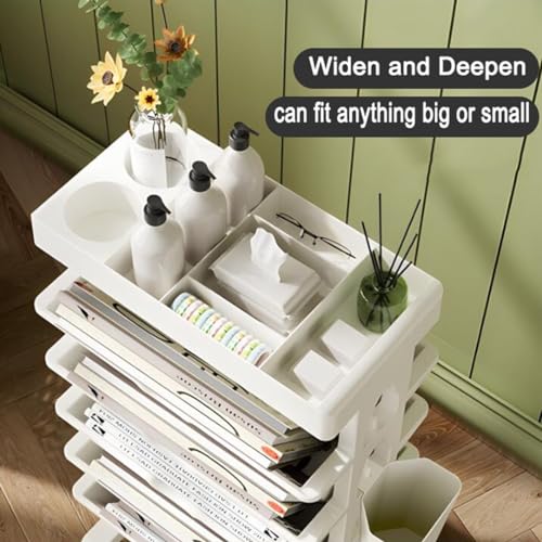 Movable Classroom Deskside Bookshelf, Desk Storage Organizer with Caster Wheels, 6-Tier Storage Trolley Under Desk, Adjustable Rolling Cart Organizer Multifunctional Rolling Cart with Hanging Cups ( C