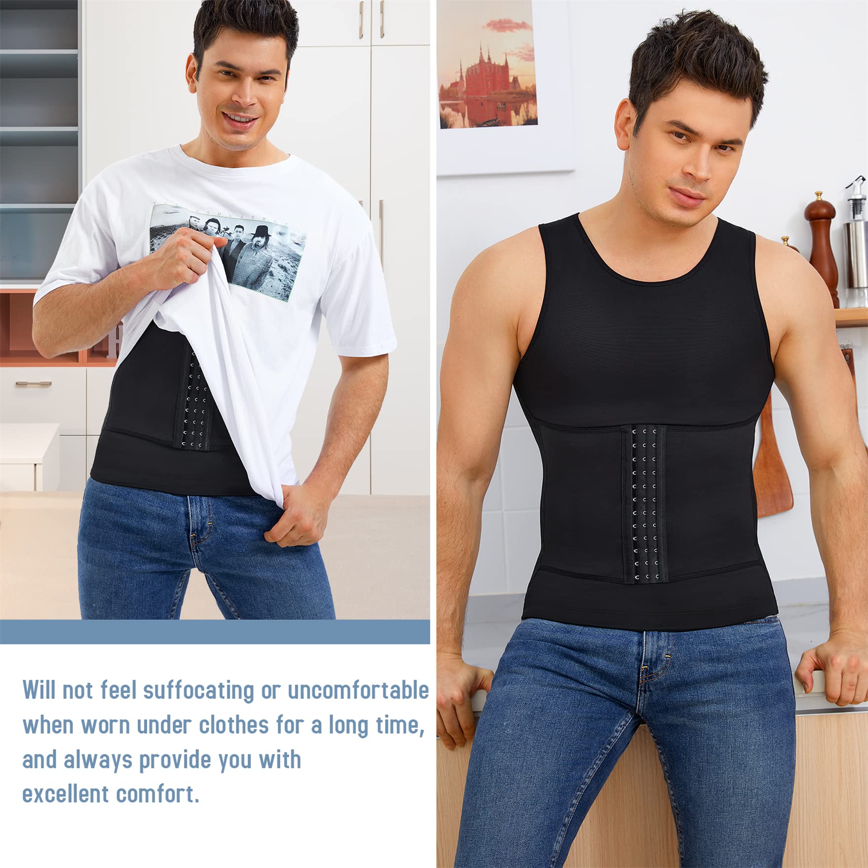 TAILONG Mens Compression Shirt Undershirt Abdomen Slimming Body Shaper Vest Workout Tank Top Tummy Control Shapewear (Black, X-Large)