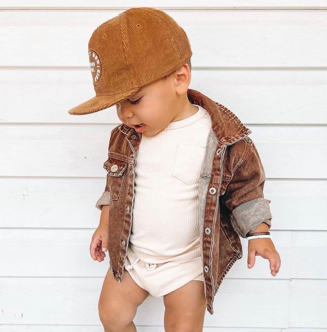 YOKJZJD Toddler Baby Boy Denim Pocket Button Down Long Sleeve Shirt Jean Jacket Fall Clothes (Brown, 18-24 Months)