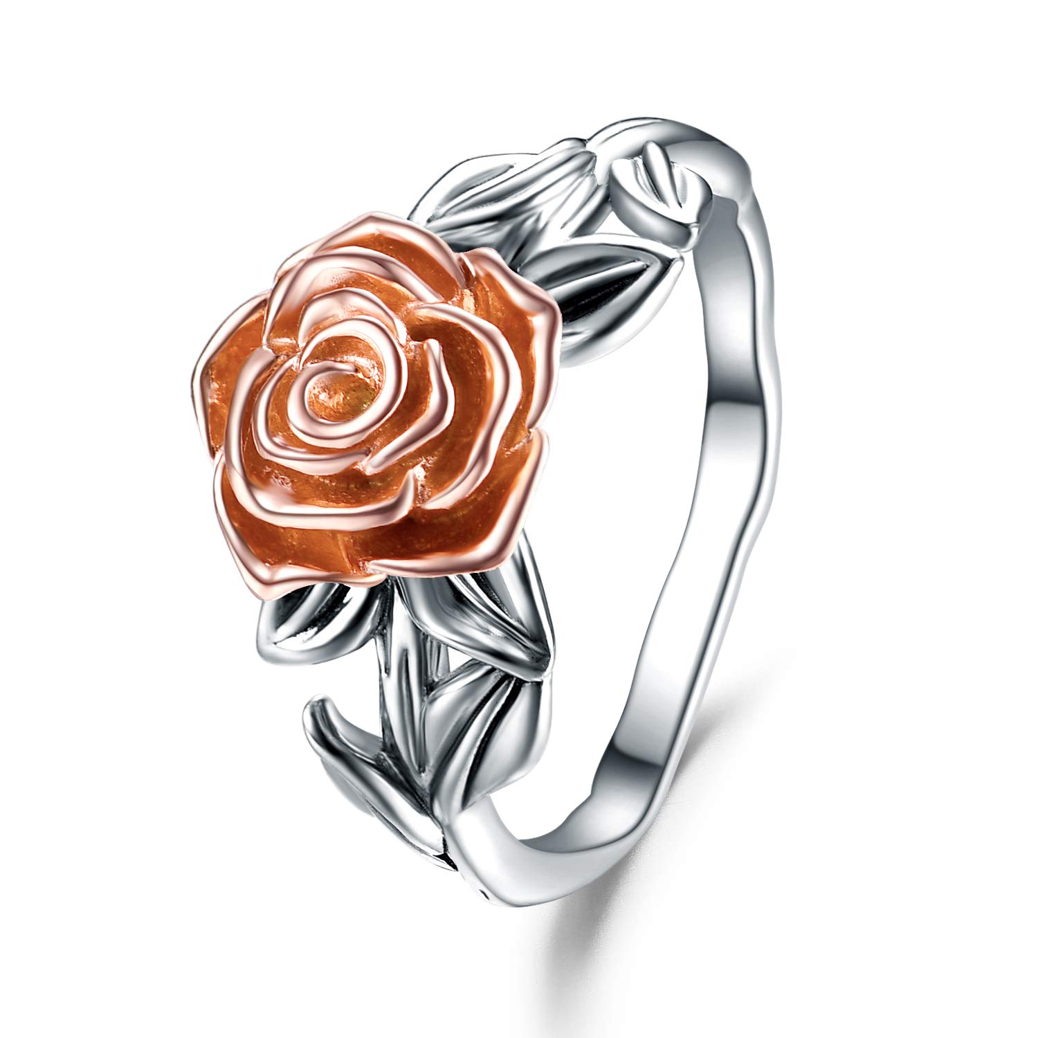POPKIMI S925 Sterling Silver Rose Flower Rings for Women Engagement Rose Rings for Sisters Jewelry Promise Ring for Women (Rose Flower Ring, 8)