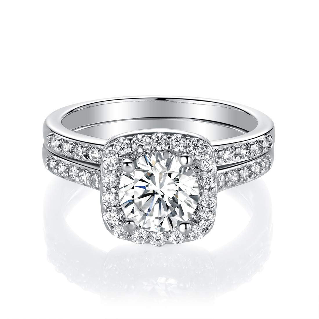 OPOMOMO Engagement Ring Set,18K White Gold Plated Cubic Zirconia Promise Eternity Rings for Women Pack of 2 PCS (5)