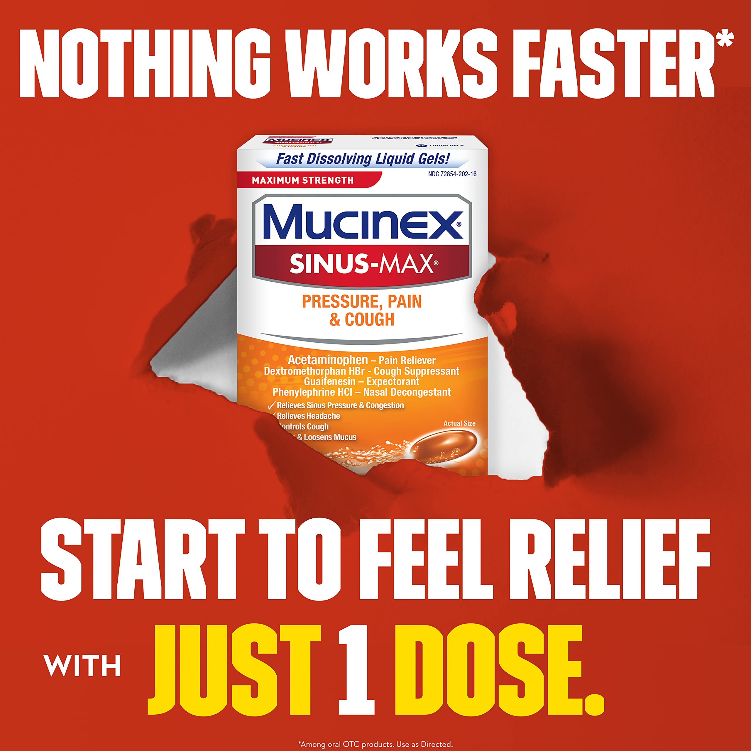 Mucinex Sinus-Max Max Strength Pressure, Pain & Cough Liquid Gels 16 ea ( Pack of 2)