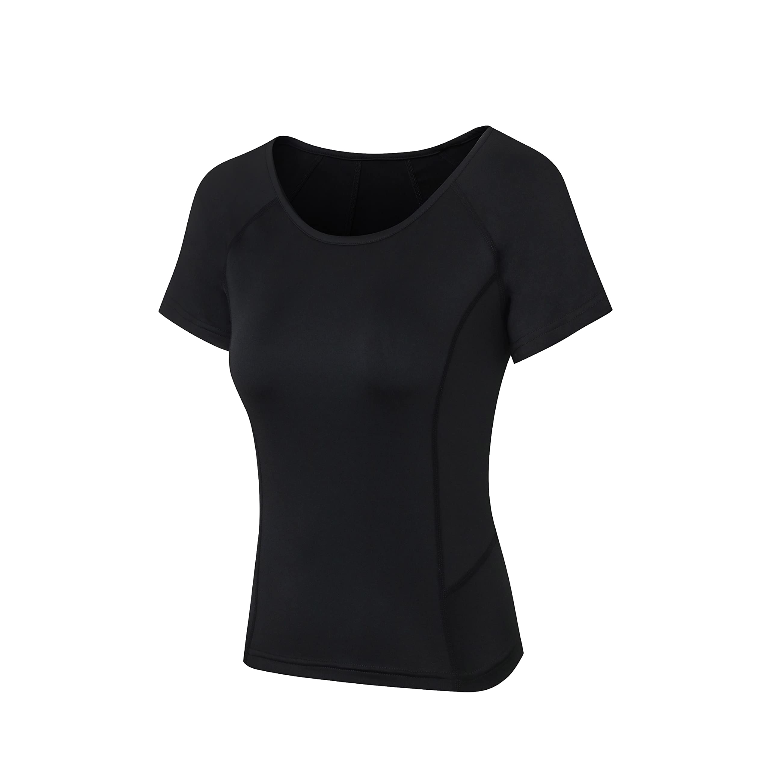 TAISIM Women's Close Fitting Exercising Crewneck Stretchy Cropped Short Sleeve,Black,Black,Black, Medium