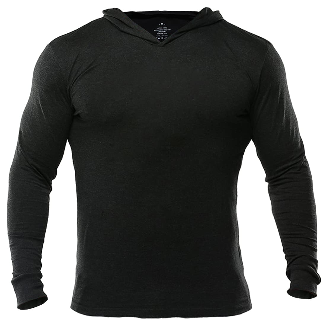 Muscle Alive Bodybuilding Long-sleeve Hoodie Casual Sweatshirts Stretchy Cotton Black Plain Color Size M