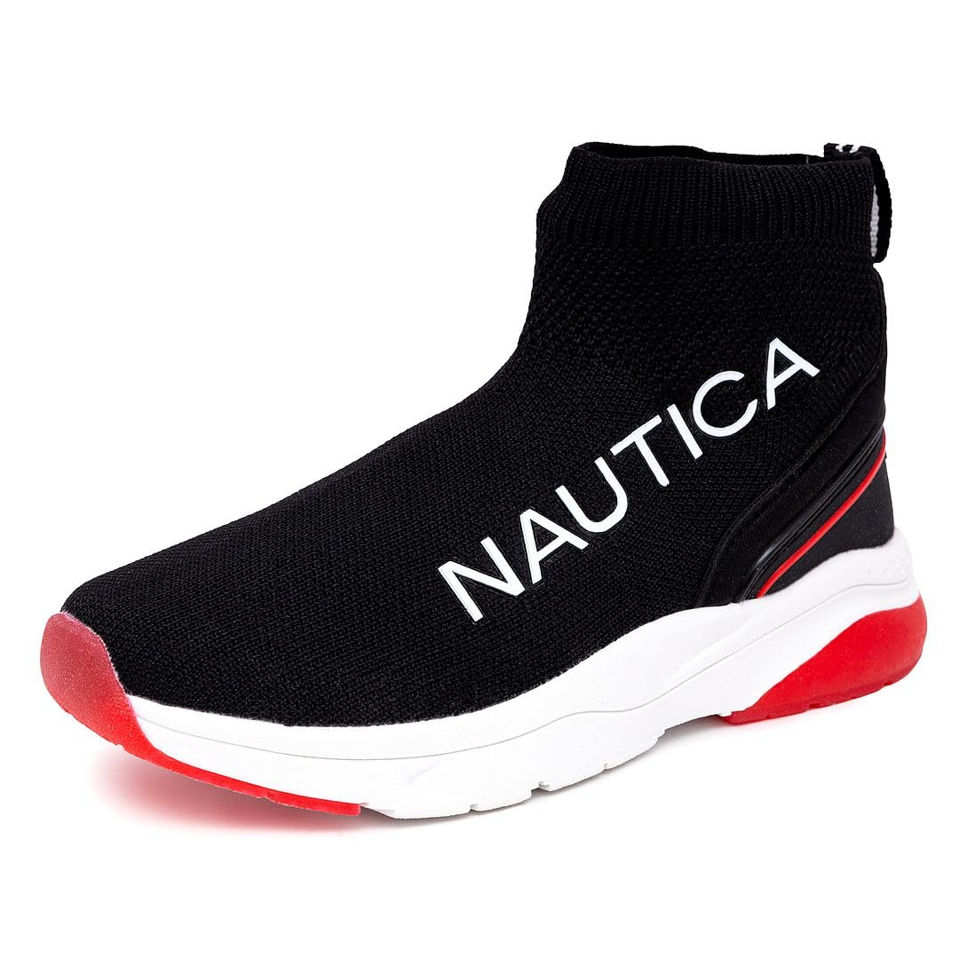Nautica Kids High Top Sock Tennis Sneaker Athletic Running Shoe with Extra Ankle Support -Silas Lace-Olive Black Pop Size-13