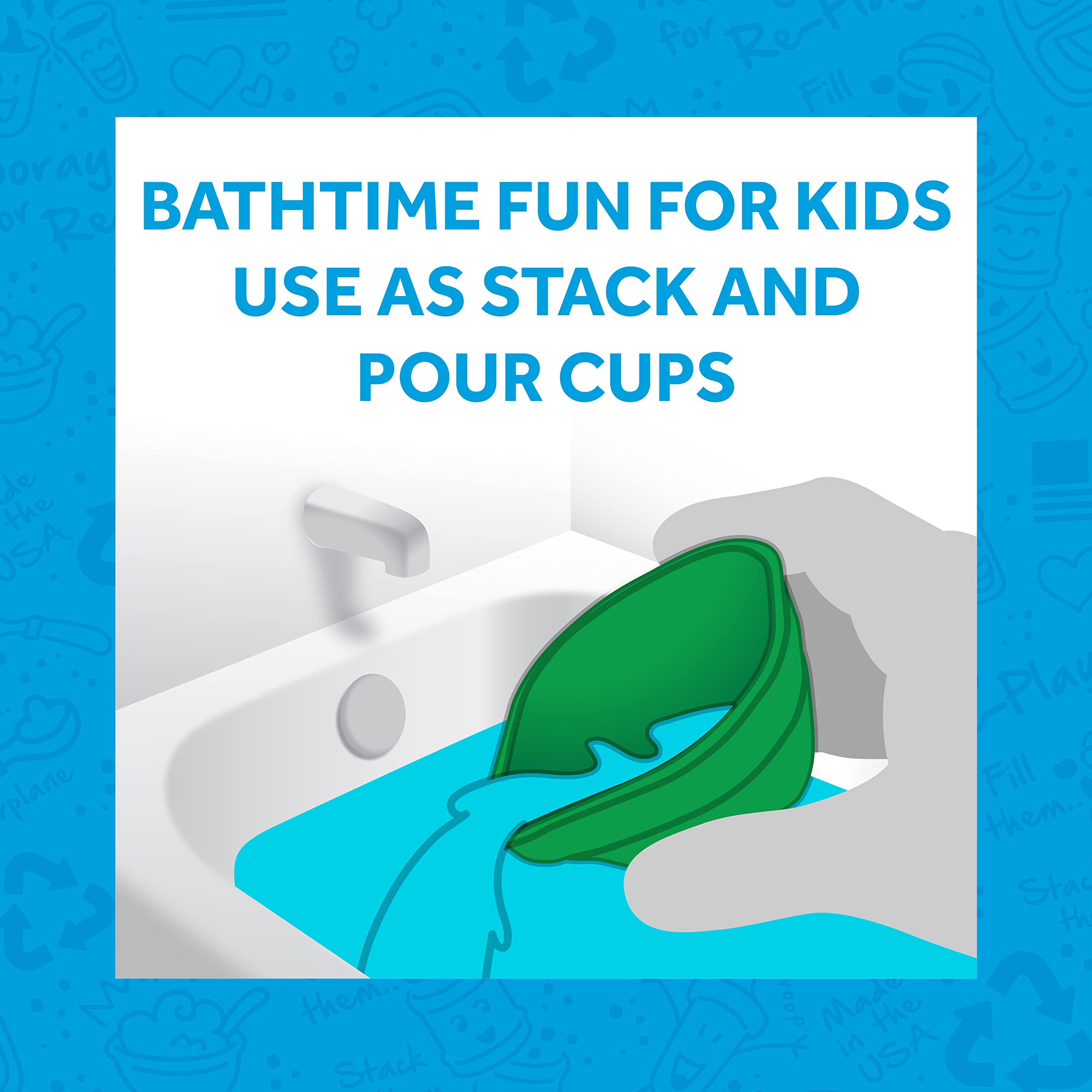 Re-Play Made in USA 8 Oz. Dip 'n' Pour Toddler Bowls, Set of 4 - Dishwasher and Microwave Safe Snack Bowls with Deep Sides and a Wide Flat Bottom - 3.5" x 3.5" x 2", Denim