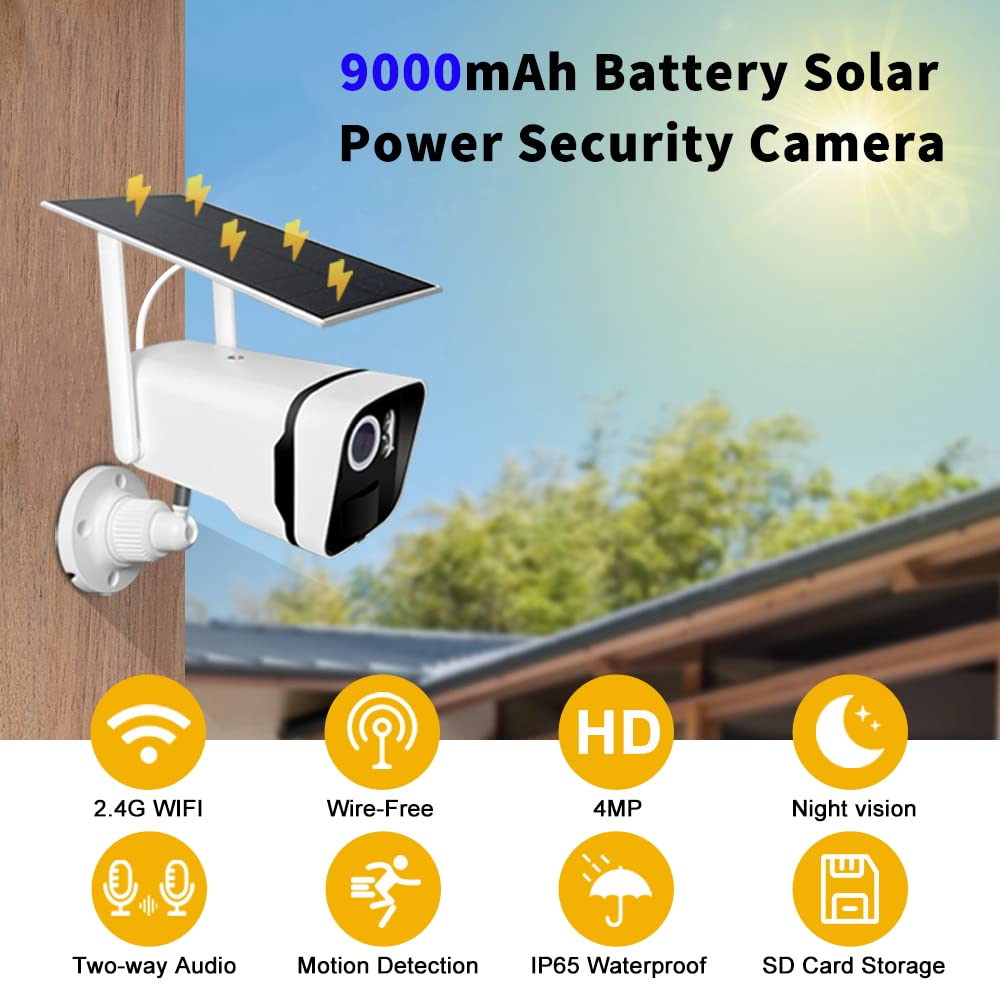 ZHXINSD Solar Security Camera Wireless Outdoor, 4-Set Wire Free 2K 4MP Solar Battery Powered Home Security Camera System with Expandable WiFi NVR, IP Camera with PIR Motion Detection, Spotlight…