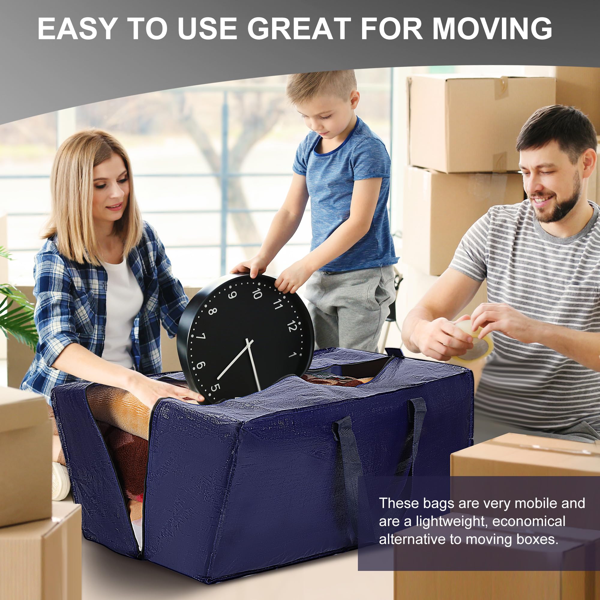 Moving Bags Heavy Duty Extra Large - 7 Pack Moving Boxes Storage Totes with Zippers & Backpack Straps Strong Handles, Clothes Storage Containers for Space Saving Moving Storage, Navy Blue