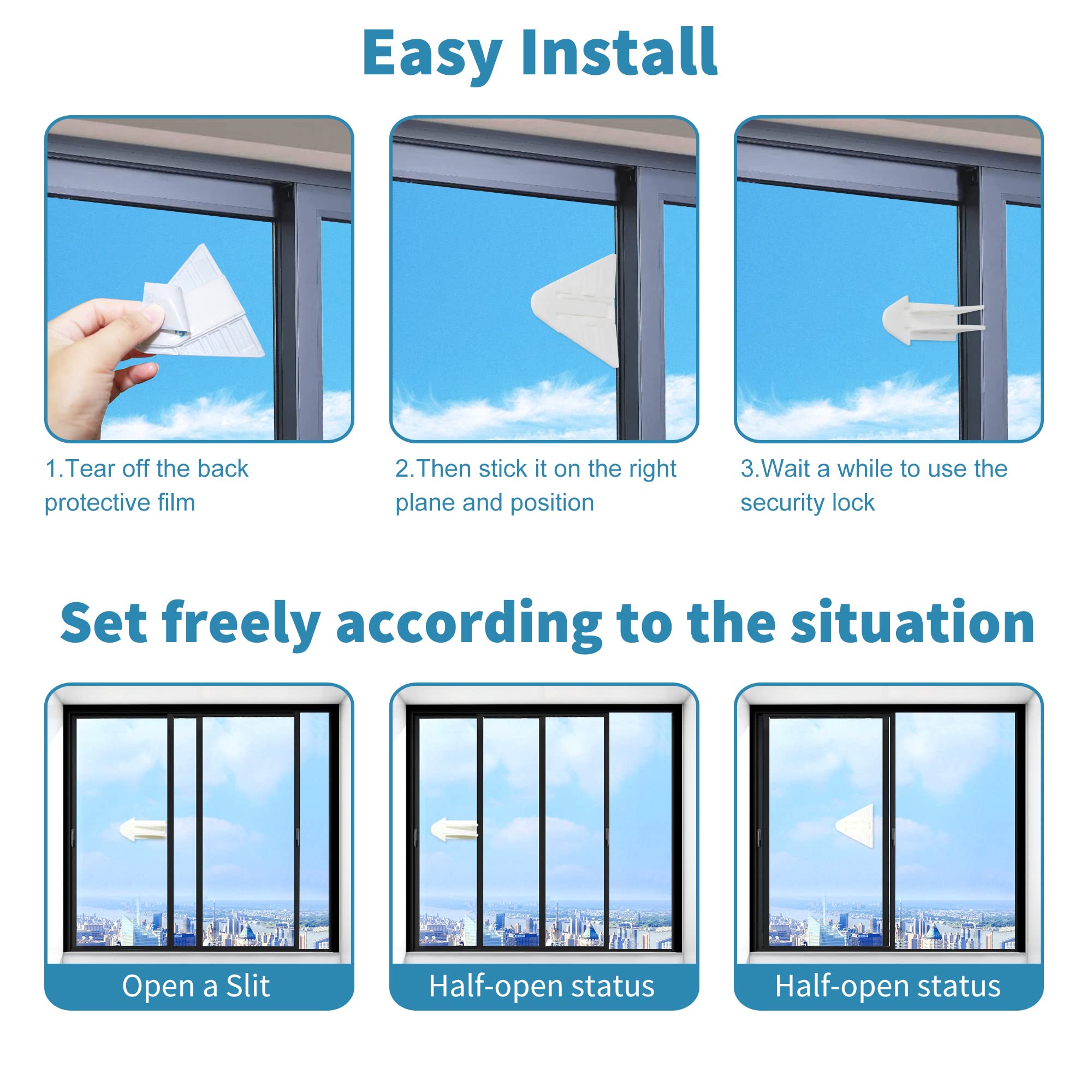 Window Safety Lock Sliding Door Glass Lock Child Baby Safety Cabinet Lock Easy to Push Adhensive No Need Driling
