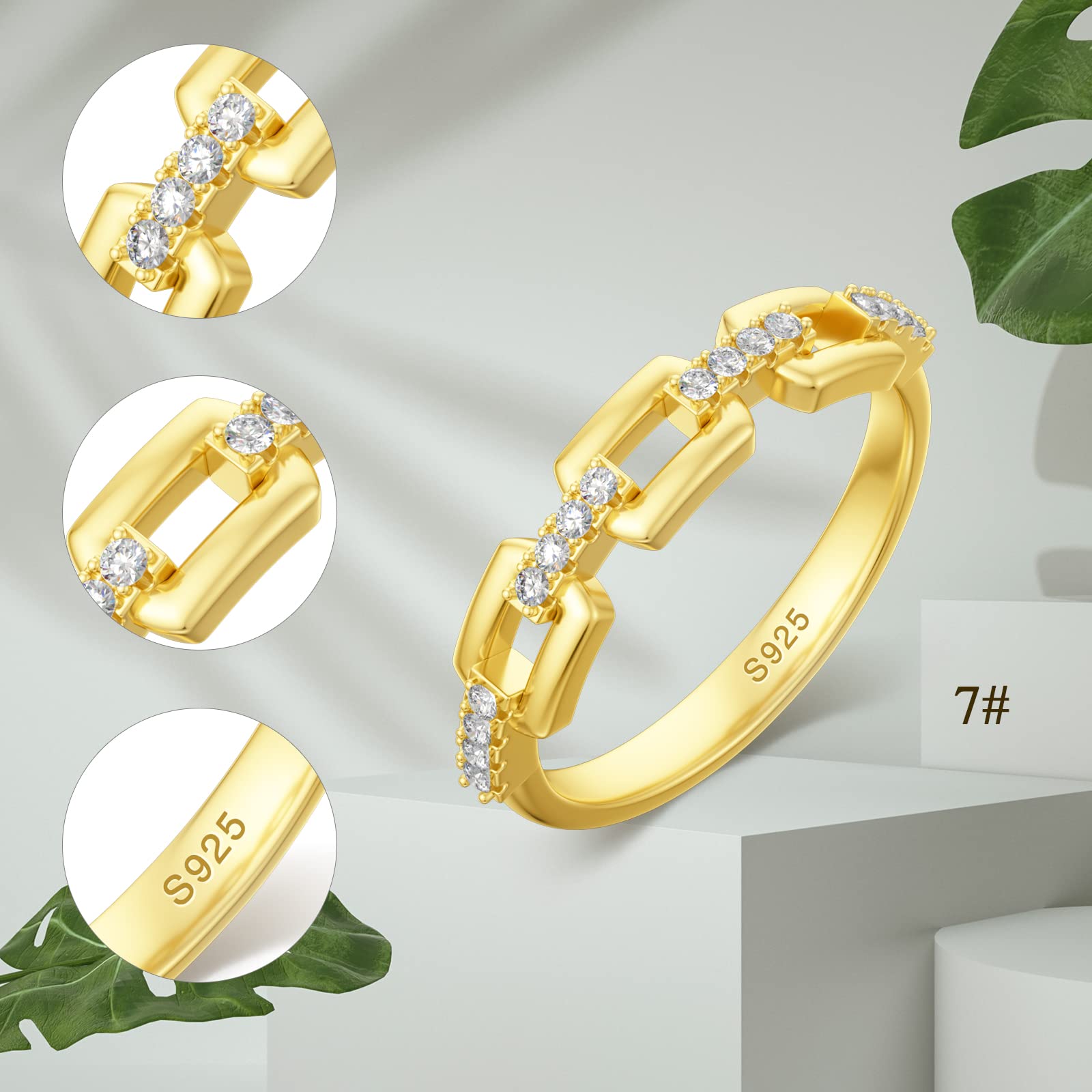 SLIACETE Chain Link Eternity Ring 925 Sterling Silver Cubic Zirconia Link Chain Ring Stacking Band Rings for Women Wife