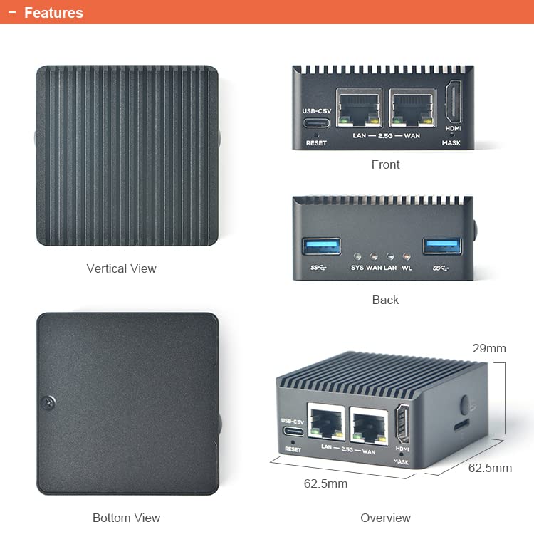 youyeetoo NanoPi R5C Mini Router with Metal Case,1GB LPDDR4X 8GB eMMC, RK3568 Development Board 0.8TOPS NPU Support Docker, Two Ethernet Ports (with M.2 Wi-Fi Module)