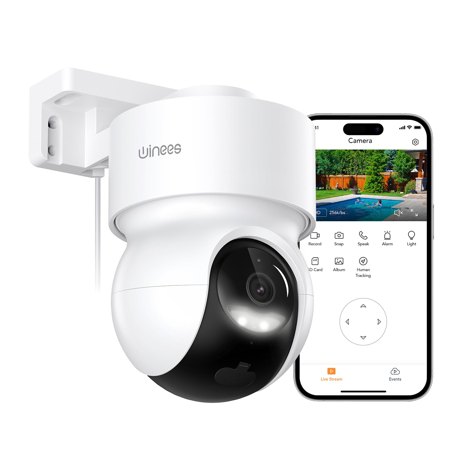 winees Security Cameras, 2K HD Outdoor Security Camera with Color Night Vision, Spotlight, Siren, Two-Way Audio, 2.4Ghz WiFi, Waterproof, Cameras for Home Security Compatible with Alexa