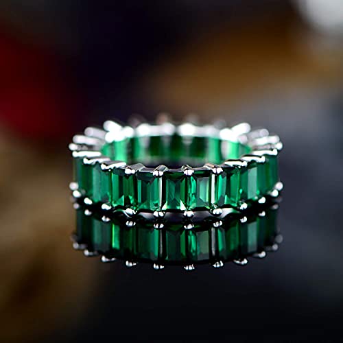 PORI JEWELERS 925 Sterling Silver Eternity Emerald Cut Created Gemstone Ring (6, Green)