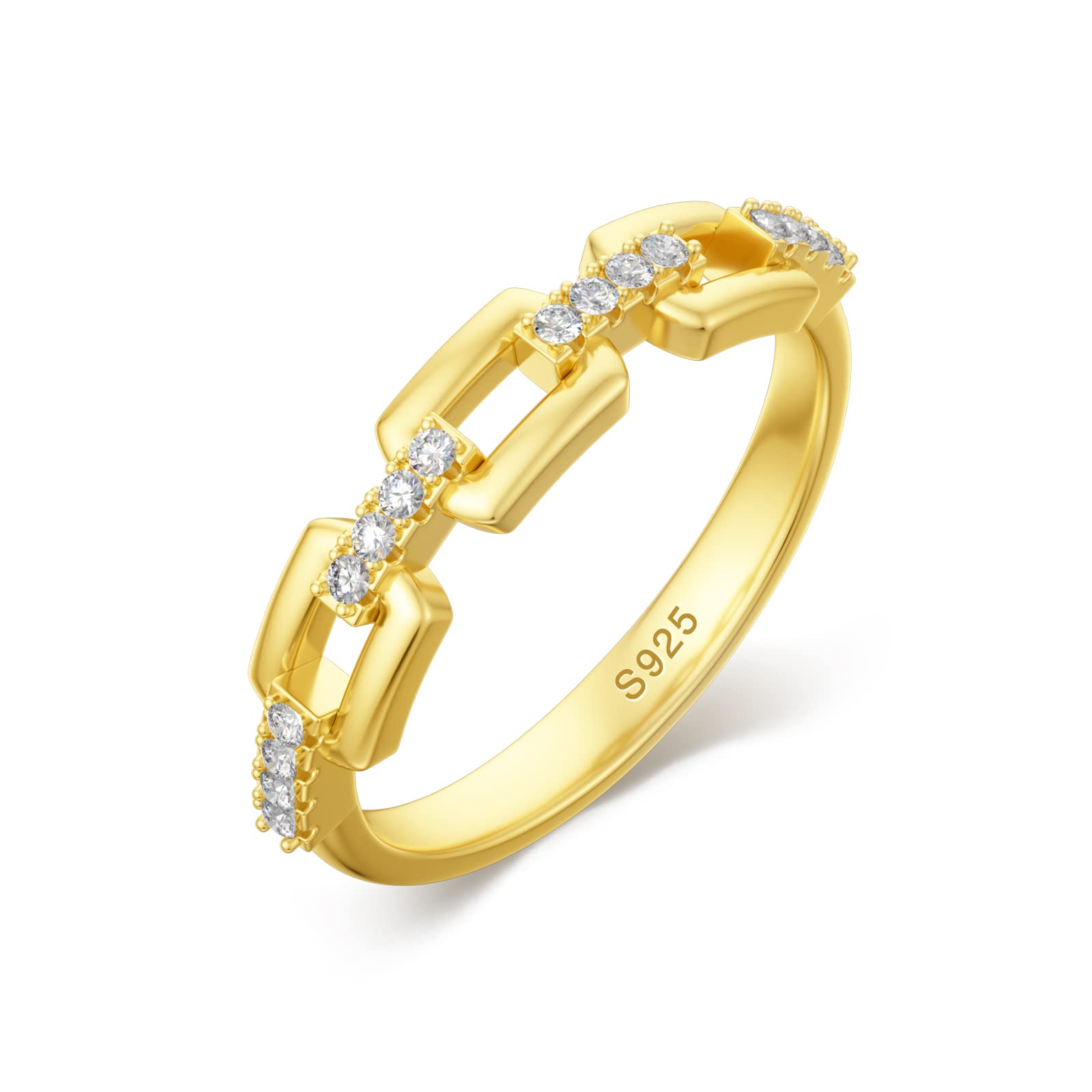SLIACETE Chain Link Eternity Ring 925 Sterling Silver Cubic Zirconia Link Chain Ring Stacking Band Rings for Women Wife