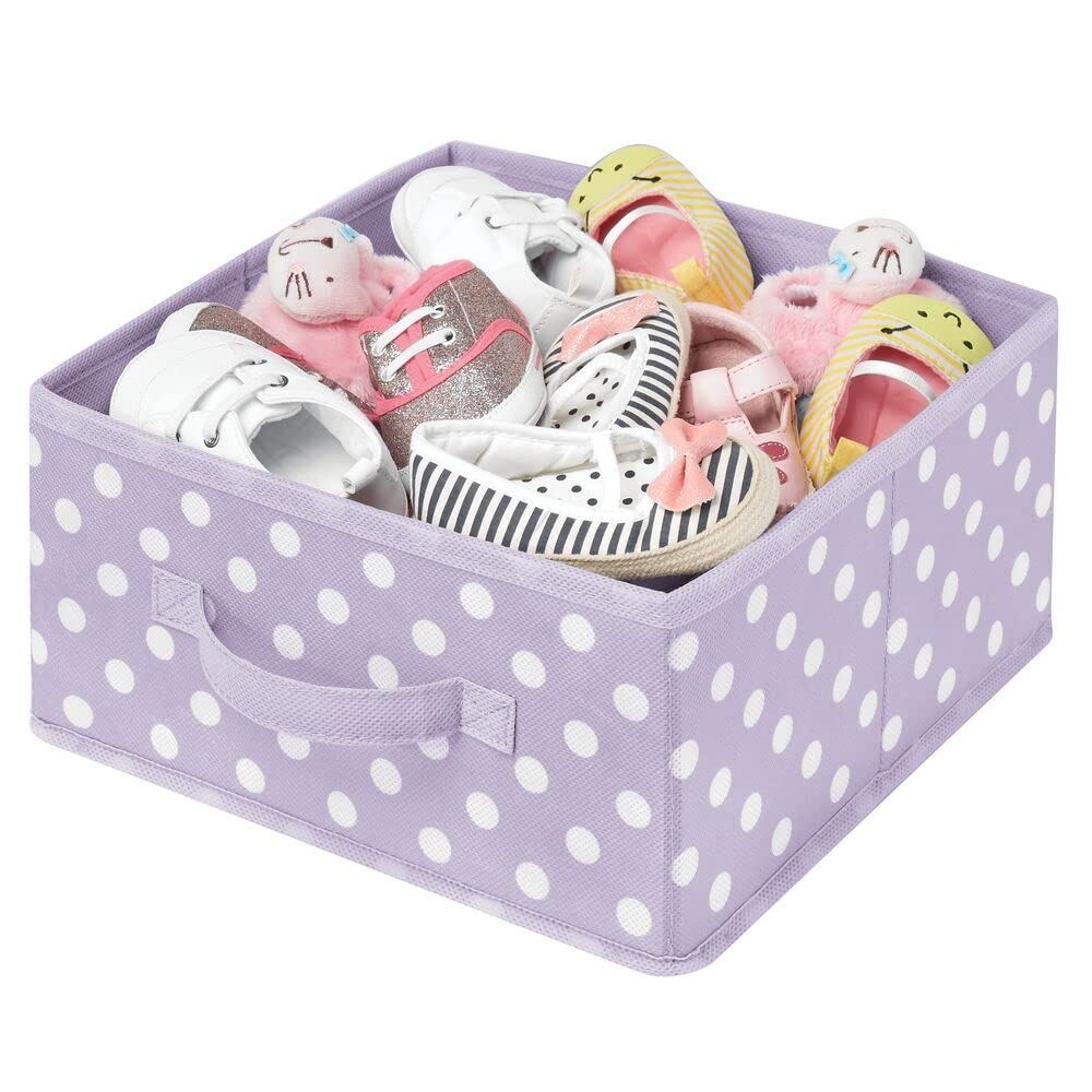 mDesign Fabric Nursery/Playroom Closet Storage Organizer Bin Box with Front Handle for Cube Furniture Shelving Units, Hold Toys, Clothes, Diapers, Bibs, 8 Pack, Light Purple/White Polka Dot