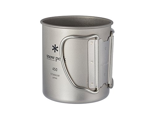 Snow Peak Ti-Single 450 Cup - Lightweight & Compact Titanium Cup with Foldable Handles - D 3" H 3.2"