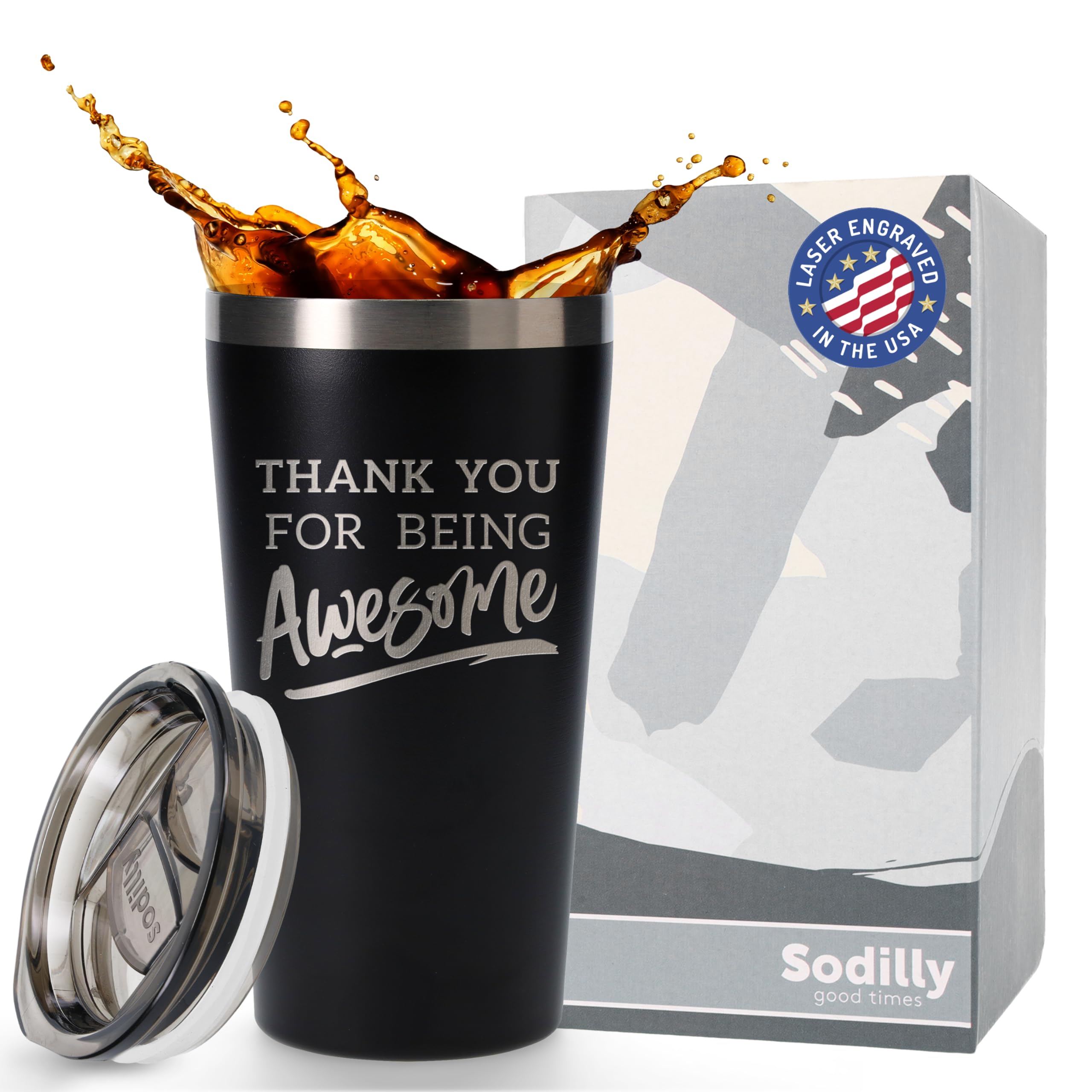 Sodilly Insulated Coffee Tumbler - Employee Appreciation - Awesome Coworker Gifts - Office Gifts for Coworkers - Inspirational Gifts for Women - Thank You Gifts for Men - Thank You Tumbler 16 oz Black