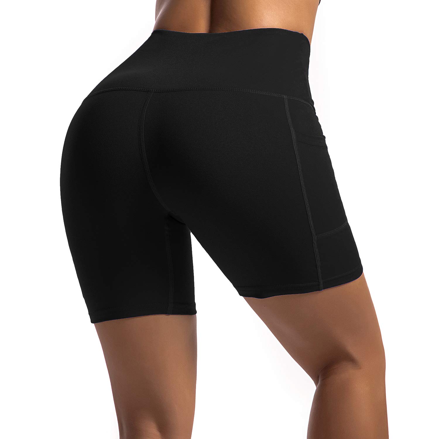 QYQ Biker Shorts for Women - 8" Soft Stretch Athletic Summer Shorts for Under Dresses Workout Running Cycling Yoga(4" Black,Large)