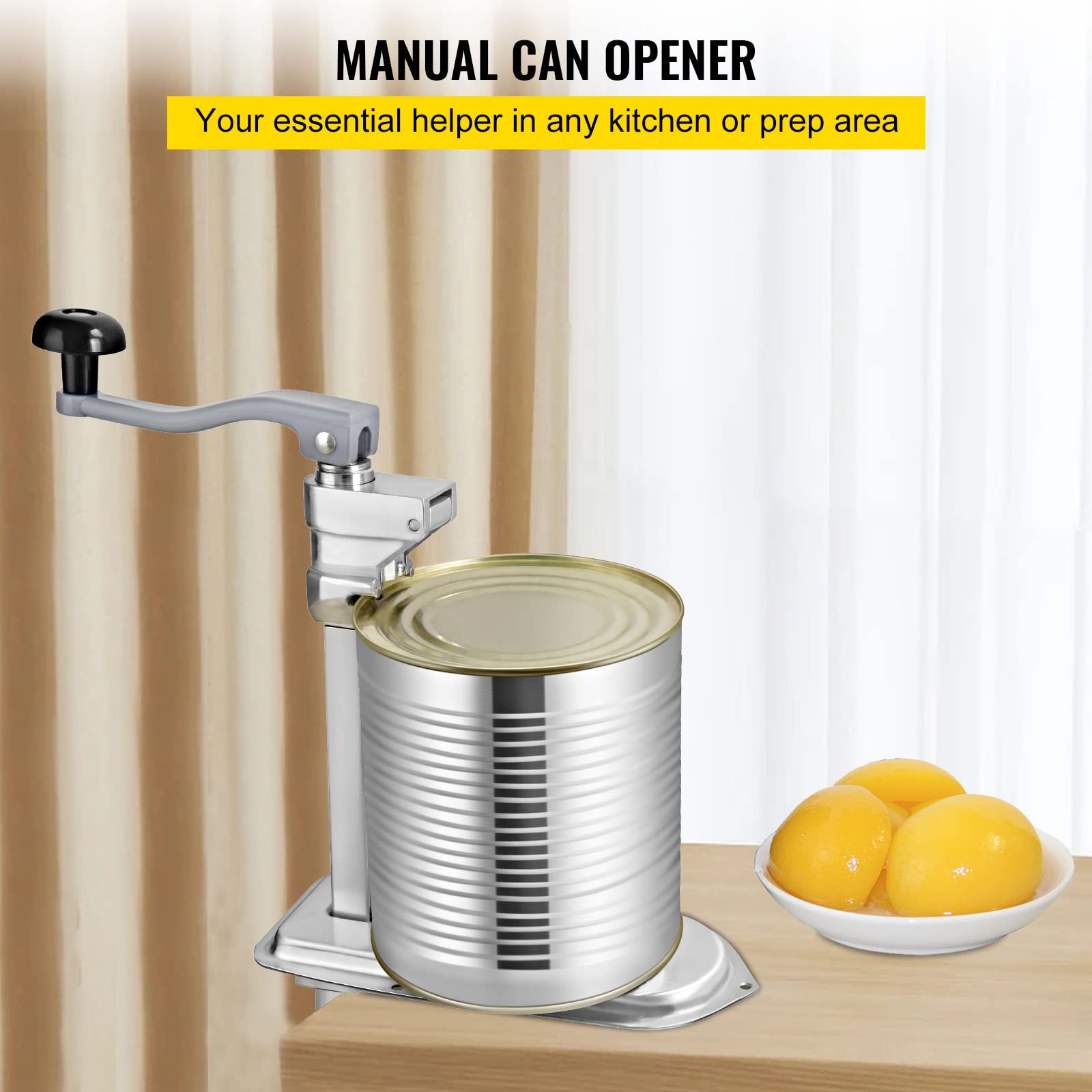 VEVOR Commercial Can Opener, 23.2"/59cm Long, Stainless Steel Manual Table Can Opener for Up to 15.7"/40cm Tall, Fixed with Clamp or Screws, Ergonomic Swing Handle & One Spare Knife, for Restaurants