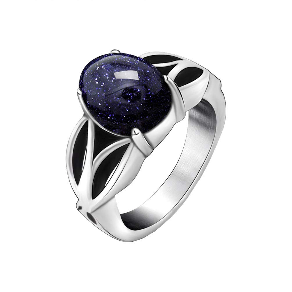 PAMTIER Unisex Stainless Steel Silver Plated Cool Dragon Claw Oval CZ Gem Stone Couples Ring Vintage Gothic Biker Wedding Band Blue Size 5