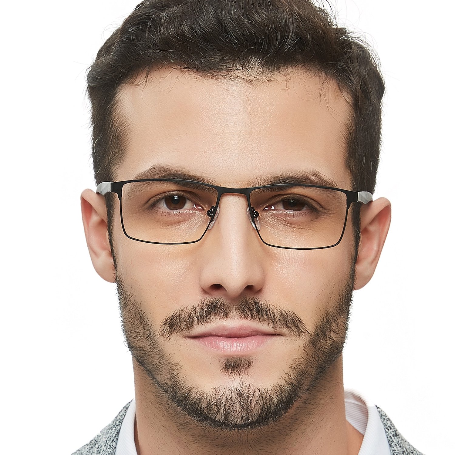 OCCI CHIARI Fashion Blue Light Blocking Glasses for Men Metal Frame Eyeglasses Men's Computer Glasses Optical Eyewear Frame Clear Lense Spring Hinge(Black)