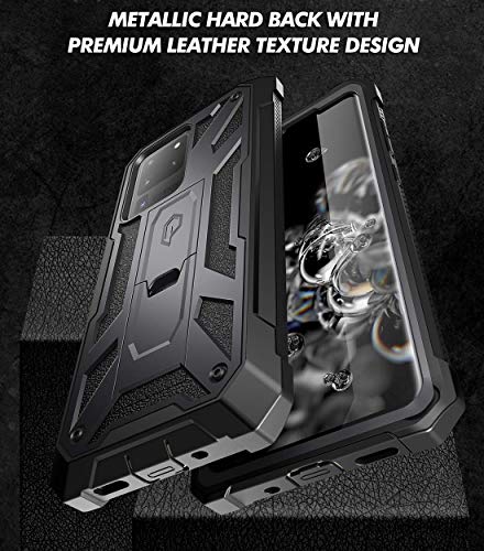 Poetic Spartan Series for Samsung Galaxy S20 Ultra Case, Full-Body Rugged Dual-Layer Metallic Color Accent Premium Leather Texture Shockproof Protective Cover with Kickstand, Metallic Gun Metal