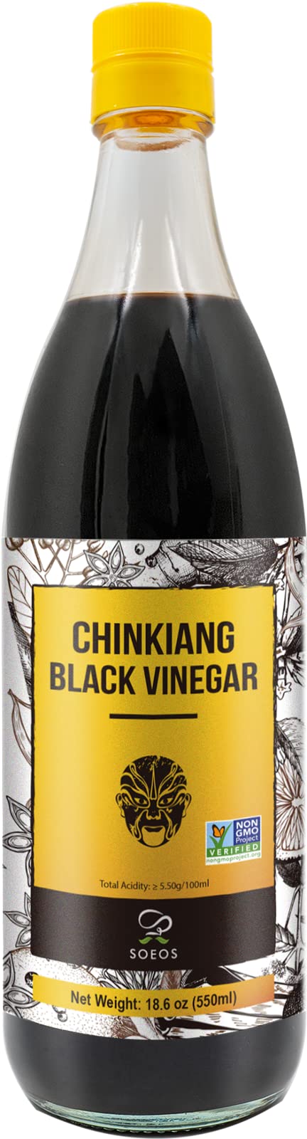 Soeos Chinkiang Vinegar, 18.6 fl oz (550ml), Chinese Black , Traditional , Organic , Zhenjiang Xiangcu, Black Rice Vinegar | Condiment for Cooking Noodles, Braised Meat, Cold Appetizers
