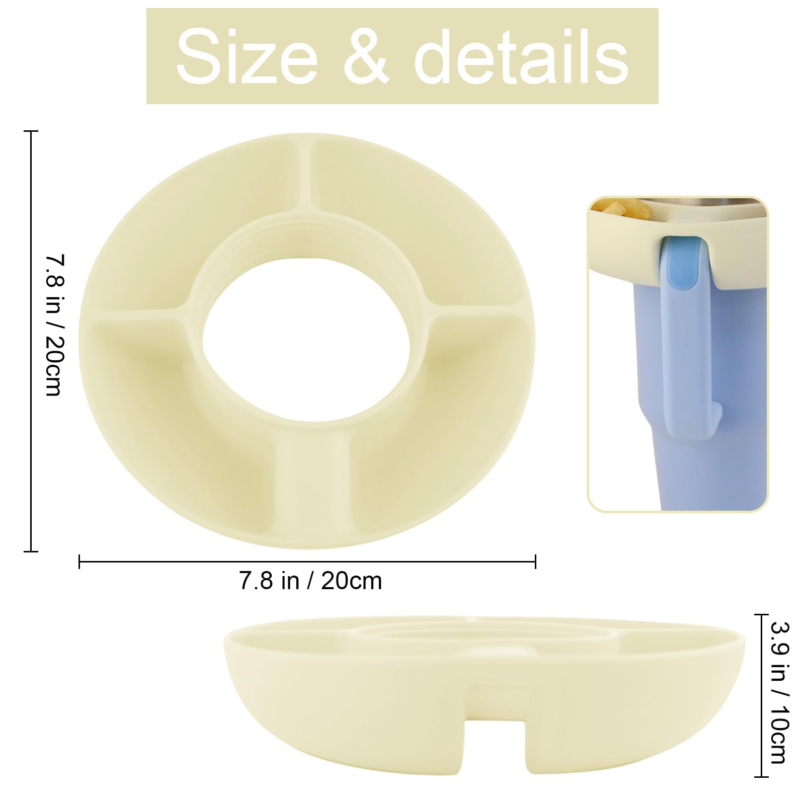 MEGXIT Snack Ring for Stanley 40 oz Tumbler with Handle, Silicone Snack Tray on Top Compatible with Stanley, Reusable Snack Snack Bowl for Stanley Cup Accessories, Snackeez Cups, White