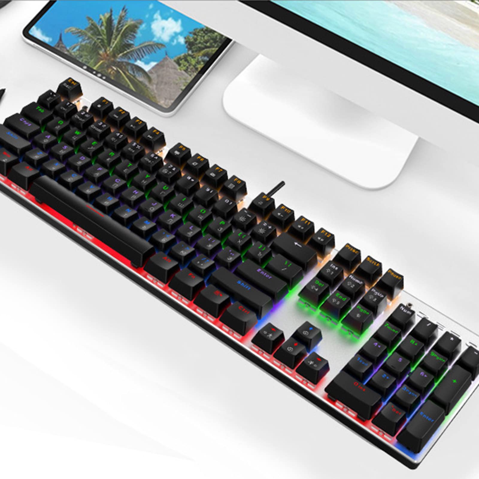 Yuisle 104-Key Gaming Mechanical Keyboards RGB Backlit USB Wired PC Gamer Keypad Blue/Black/Red Axis Waterproof 104-Key