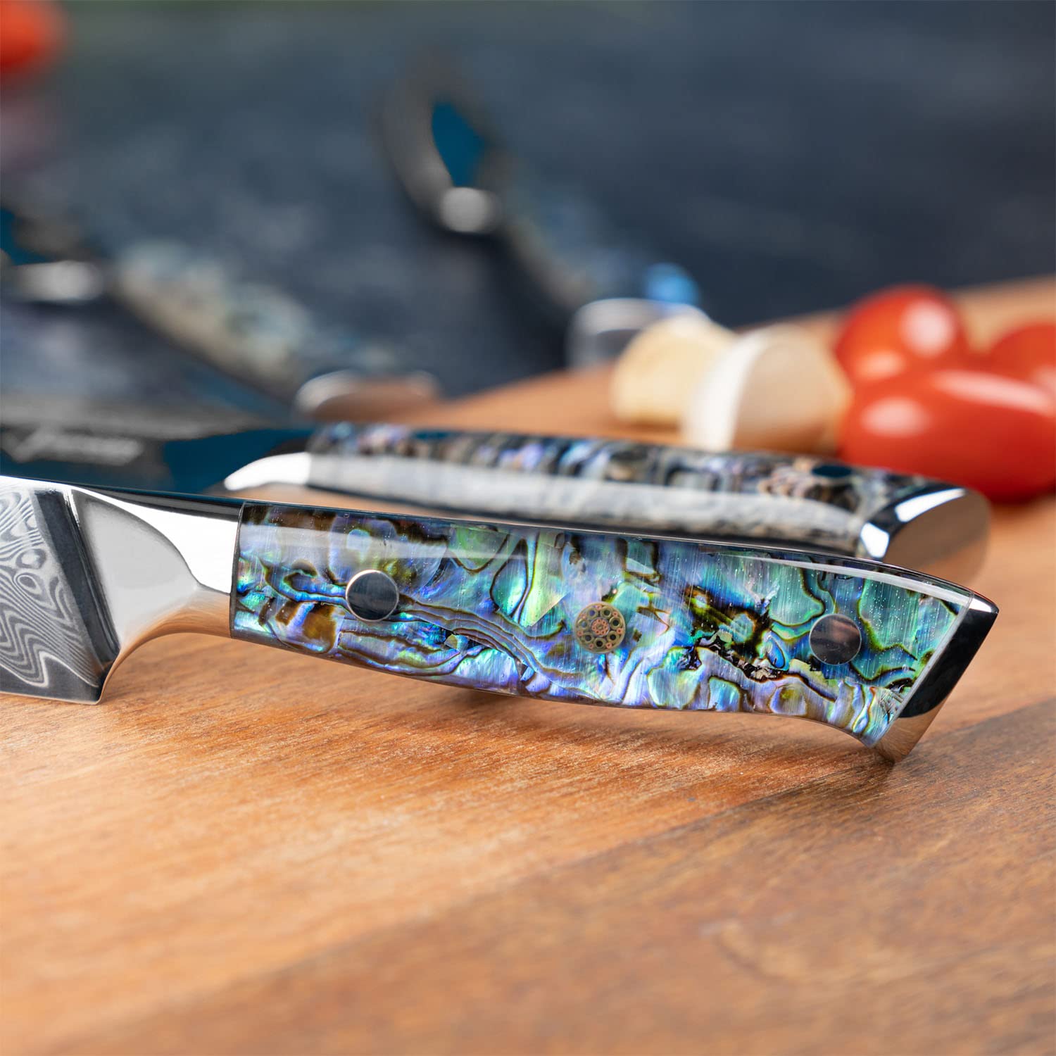 SENKEN Damascus Steel 3.5" Paring Knife with Real Deep-Sea Abalone Shell Handle - Damascus Peeling Knife - 67-Layer Japanese VG10 Forged Steel Blade, Integrated Full-Tang Molding (3.5" Paring Knife)