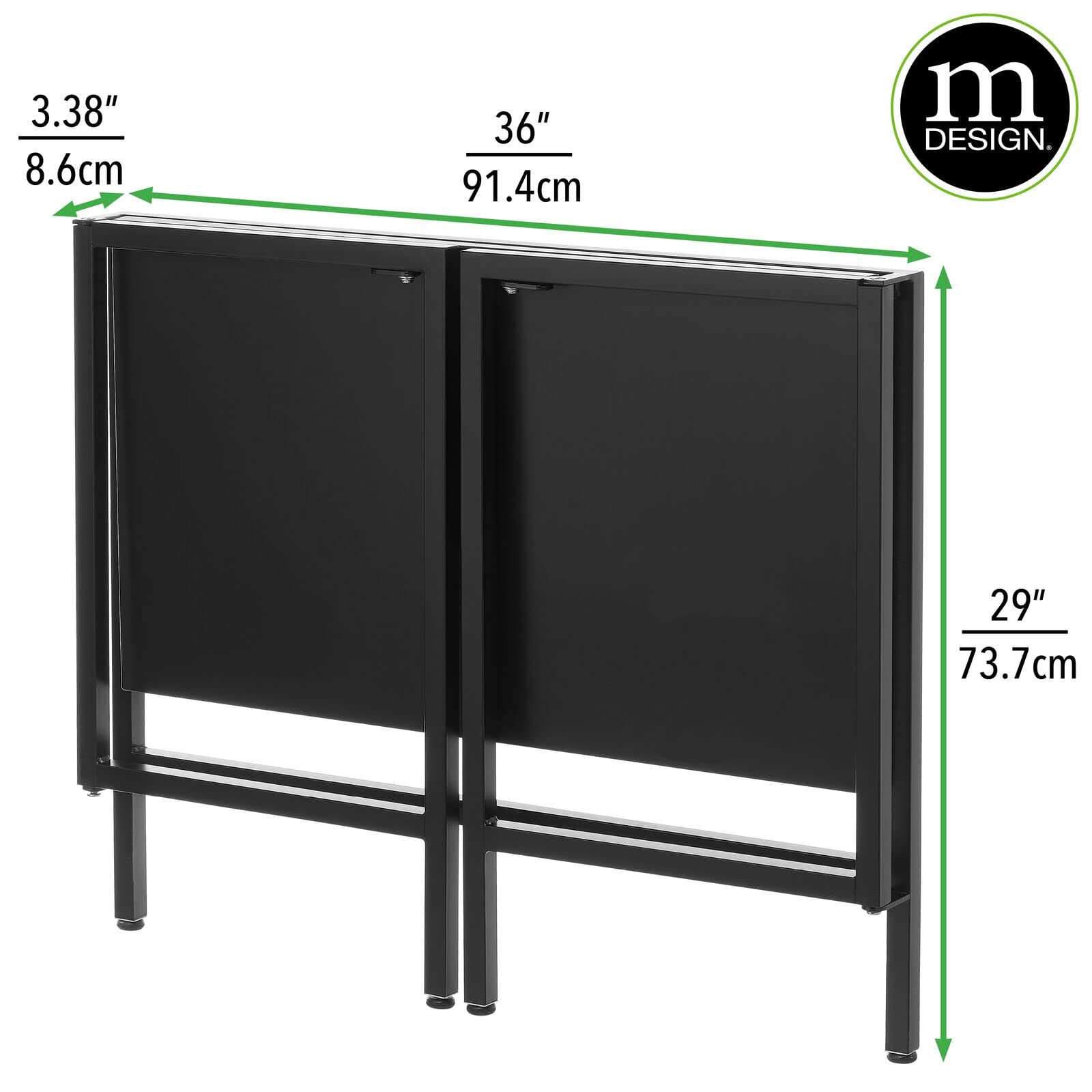 mDesign Folding Desk for Compact Spaces - Collapsible Compact Writing and Computer Workstation Steel Furniture Table for Living Room, Dorm, Home Office, and Bedroom - Black