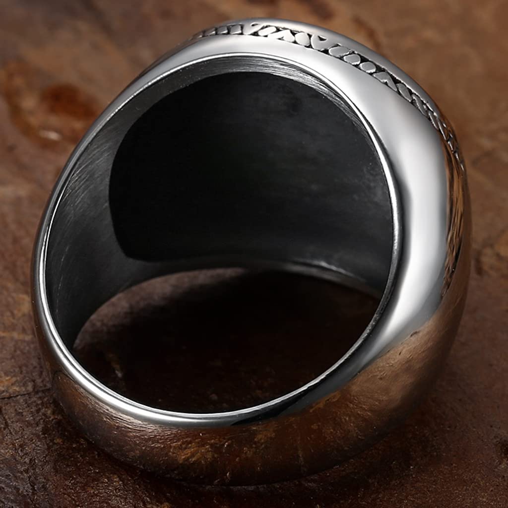 Stainless Steel Vintage Retro Antique Round Signet Tree of Life Pattern Wedding Statement Biker Ring (Silver, 14)